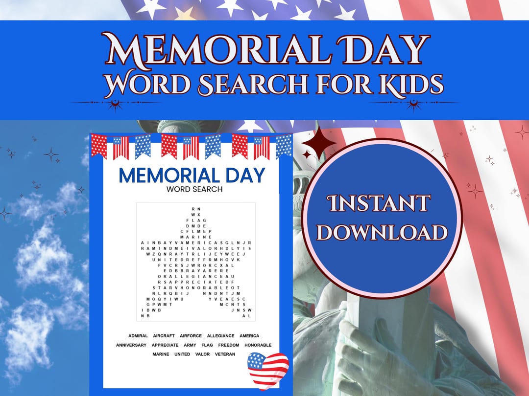 Memorial Day Word Search Printable for Kids - Homeschool Activity ...