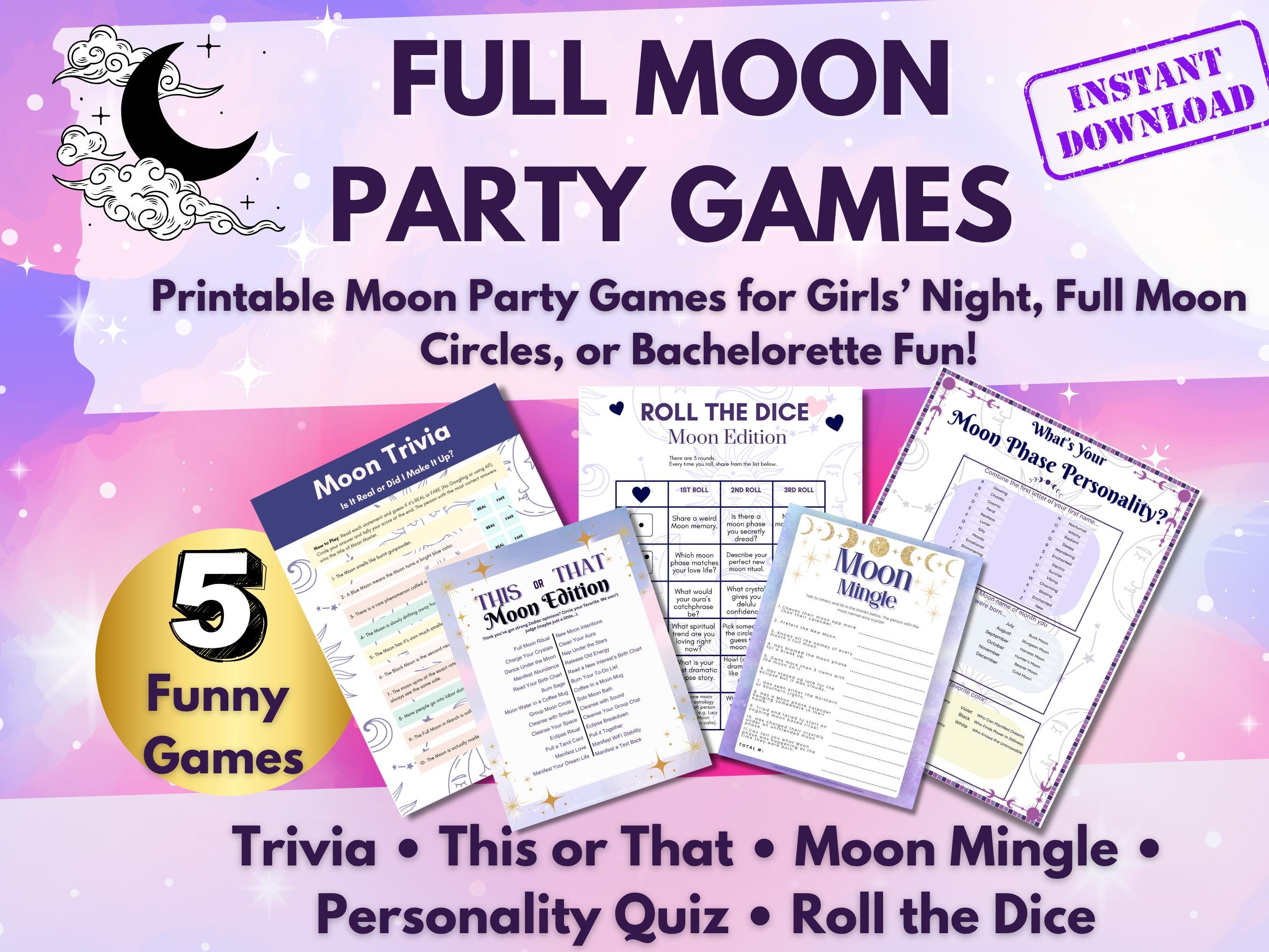 Full Moon Party Games Bundle: Printable Witchy Astrology 5 Games ...