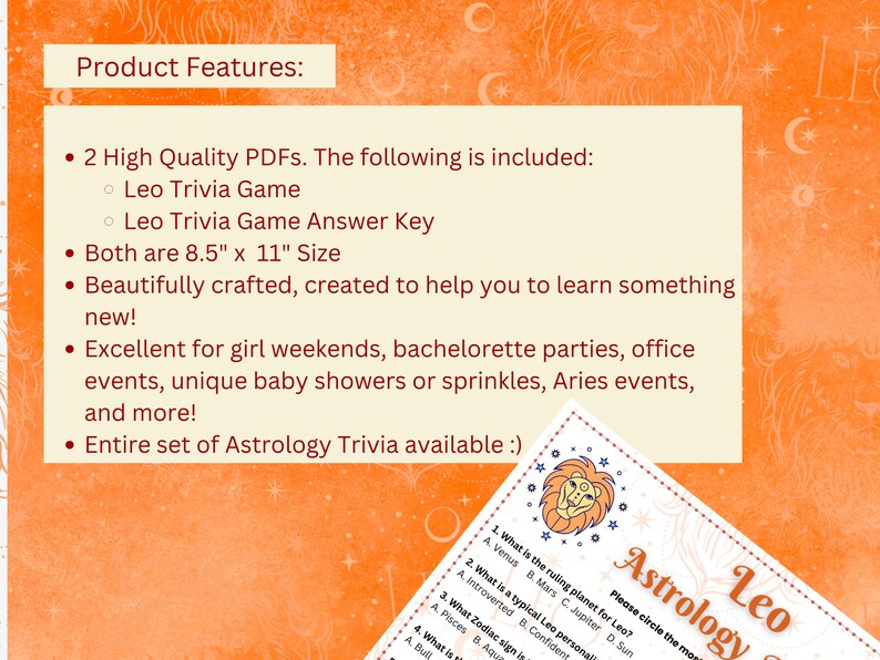 Leo Zodiac Trivia Game: Printable Astrology Quiz (PDF Download - Etsy