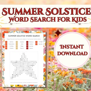Summer Solstice Word Search for Kids: Litha Activity (instant Download ...