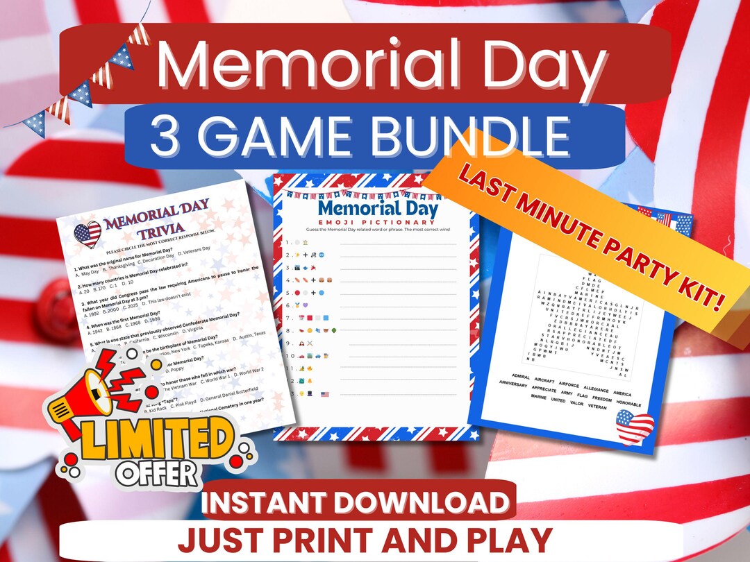 Memorial Day Game Bundle: Trivia, Emoji Pictionary, Word Search ...