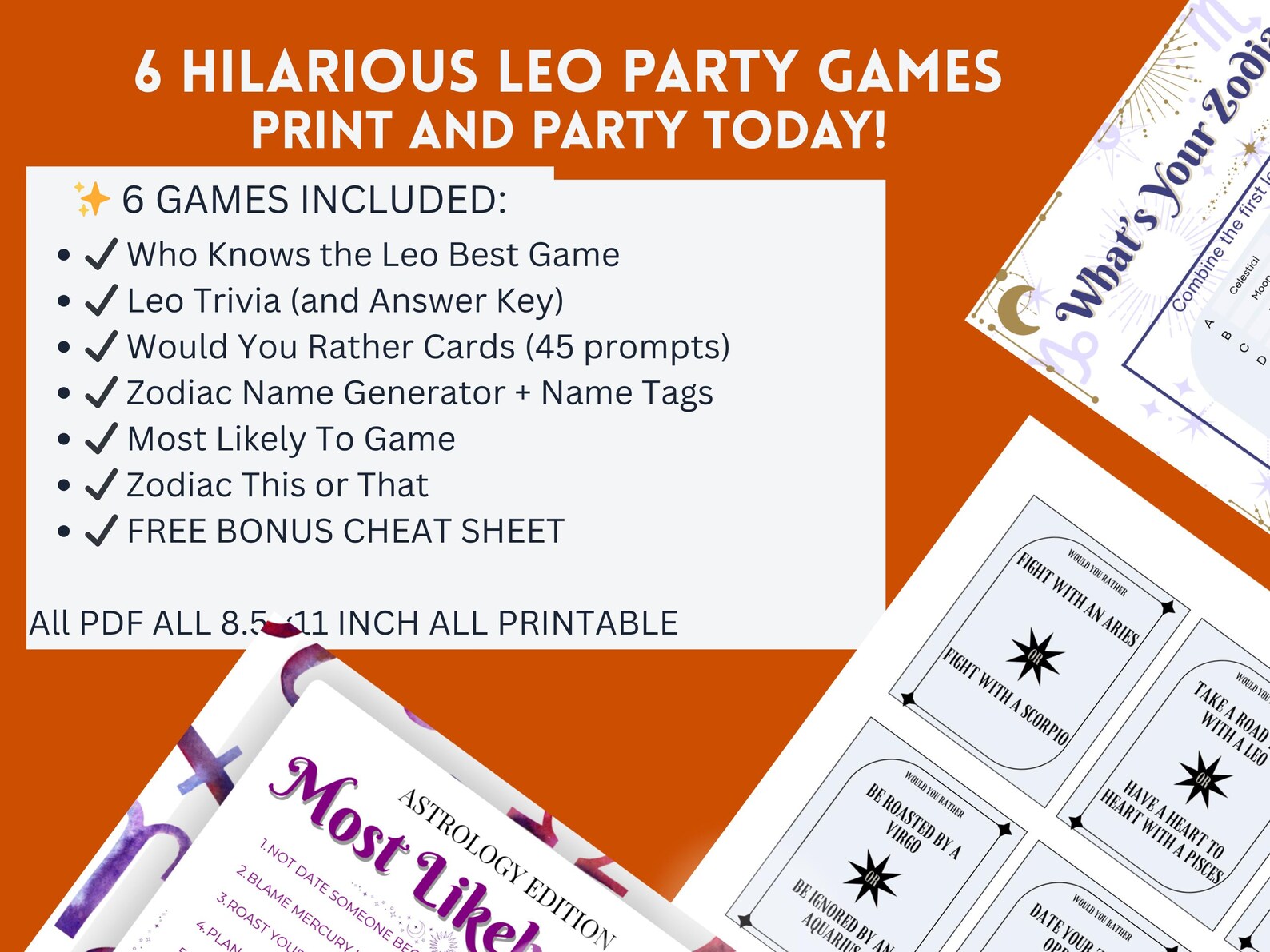 Leo Birthday Party Game Bundle: Zodiac Trivia & Activities (printable ...