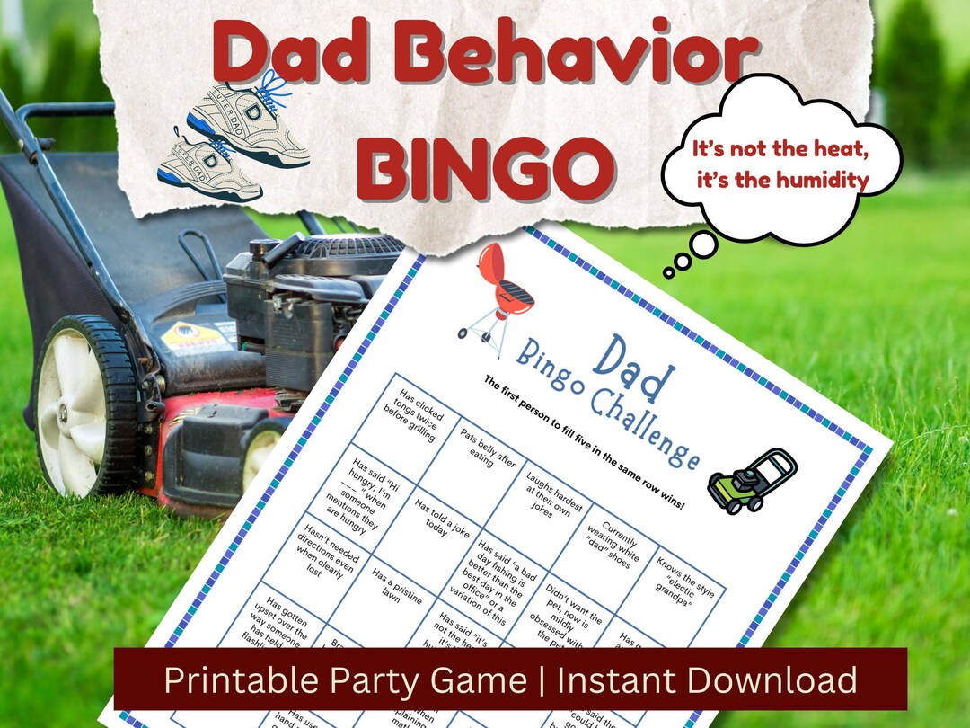 Printable Dad Bingo Game: Father's Day Party, BBQ (PDF) - Etsy