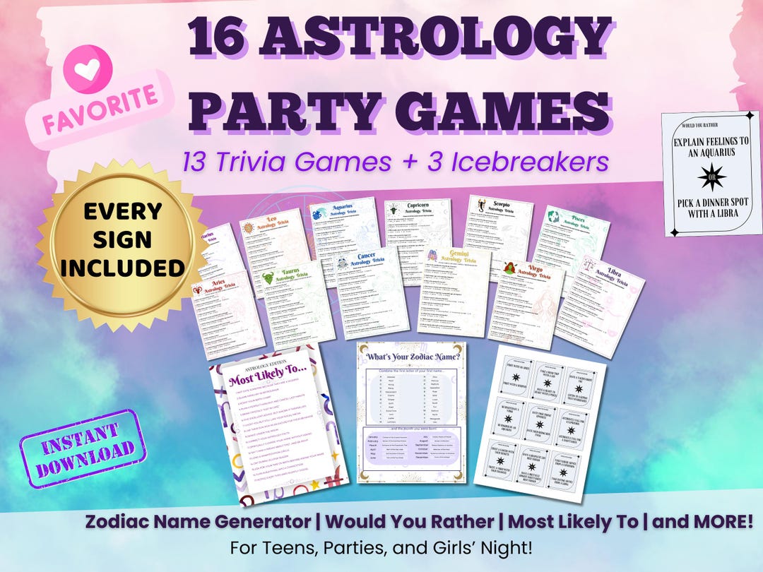 Astrology Party Game Bundle: Zodiac Trivia, Icebreakers (printable PDF ...