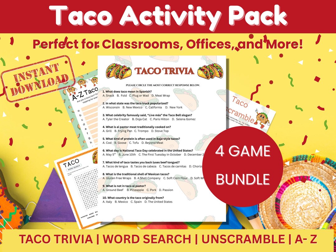 Taco Tuesday Party Game Bundle | A-Z Taco Edition, Taco Trivia, Word ...