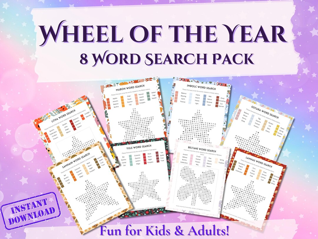 Wheel of the Year Word Search Game Pack | 8 Seasonal Printables ...