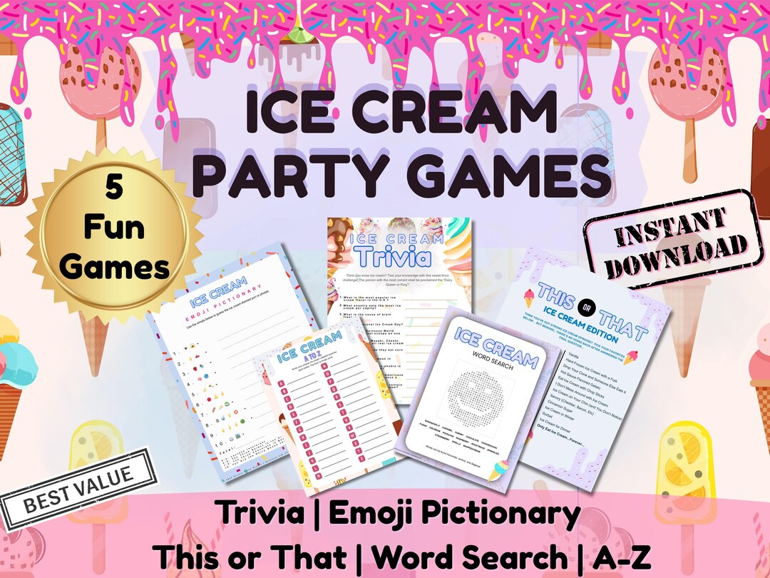 Ice Cream Party Games Bundle: Emoji Pictionary, Trivia, Bingo (PDF ...
