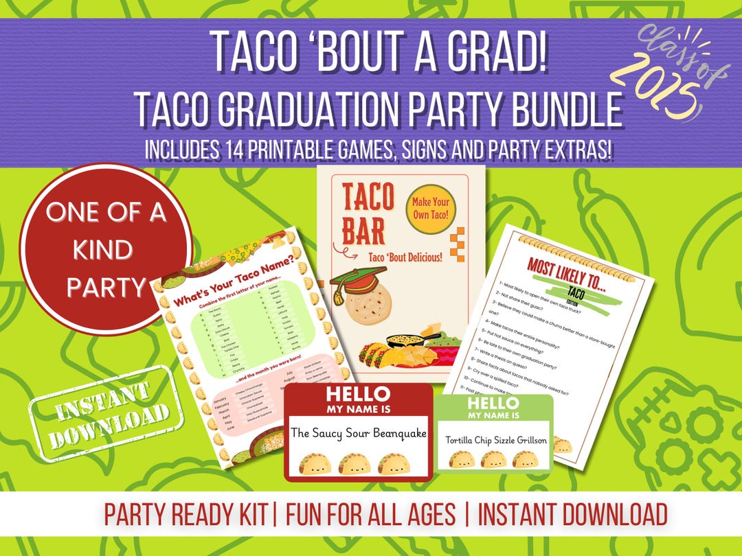Taco Graduation Party Bundle | Class of 2025 Printables | Grad Party ...
