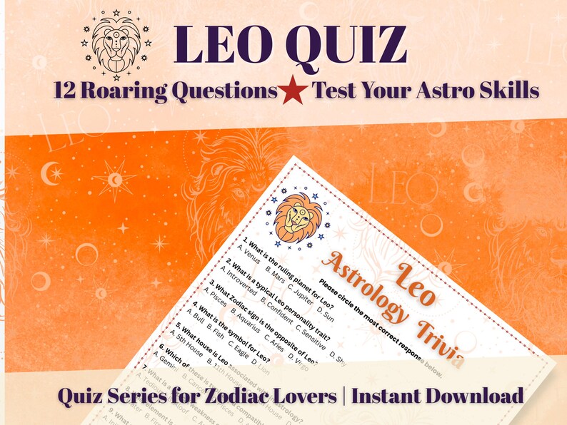 Leo Zodiac Trivia Game Printable – 12 Astrology Questions With Answer ...