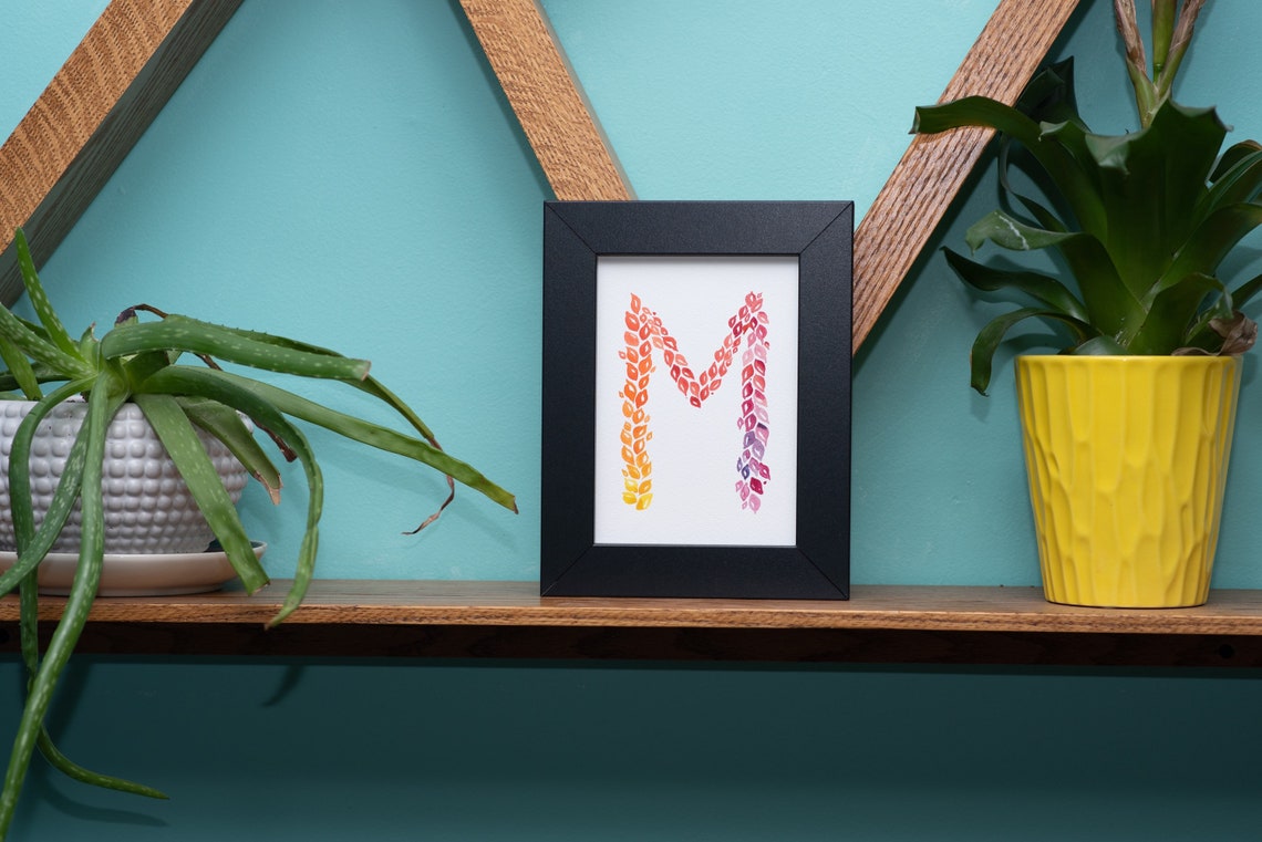 Nature Letter M Original Handmade Watercolor Unique Wall - Etsy