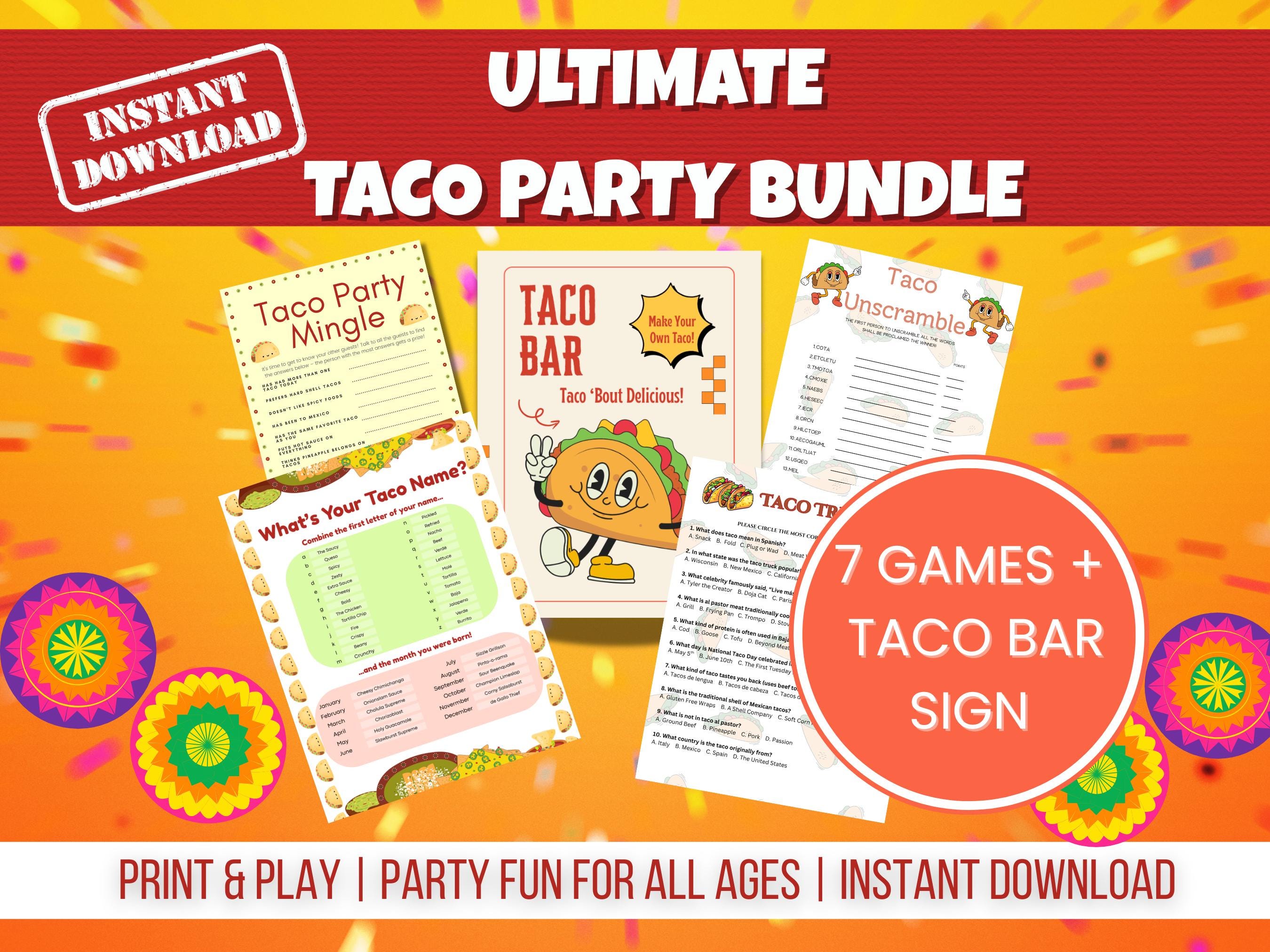 Ultimate Taco Party Game Bundle – 7 Printable Games + Taco Bar Sign ...
