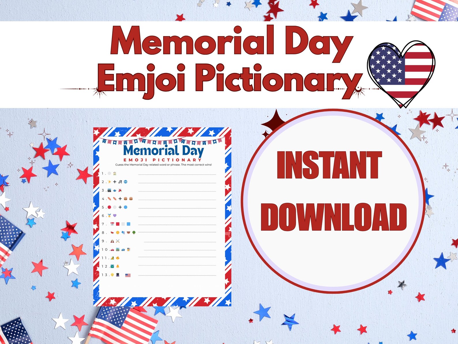 Memorial Day Emoji Pictionary Game - Fun Activity for Schools, Parties ...
