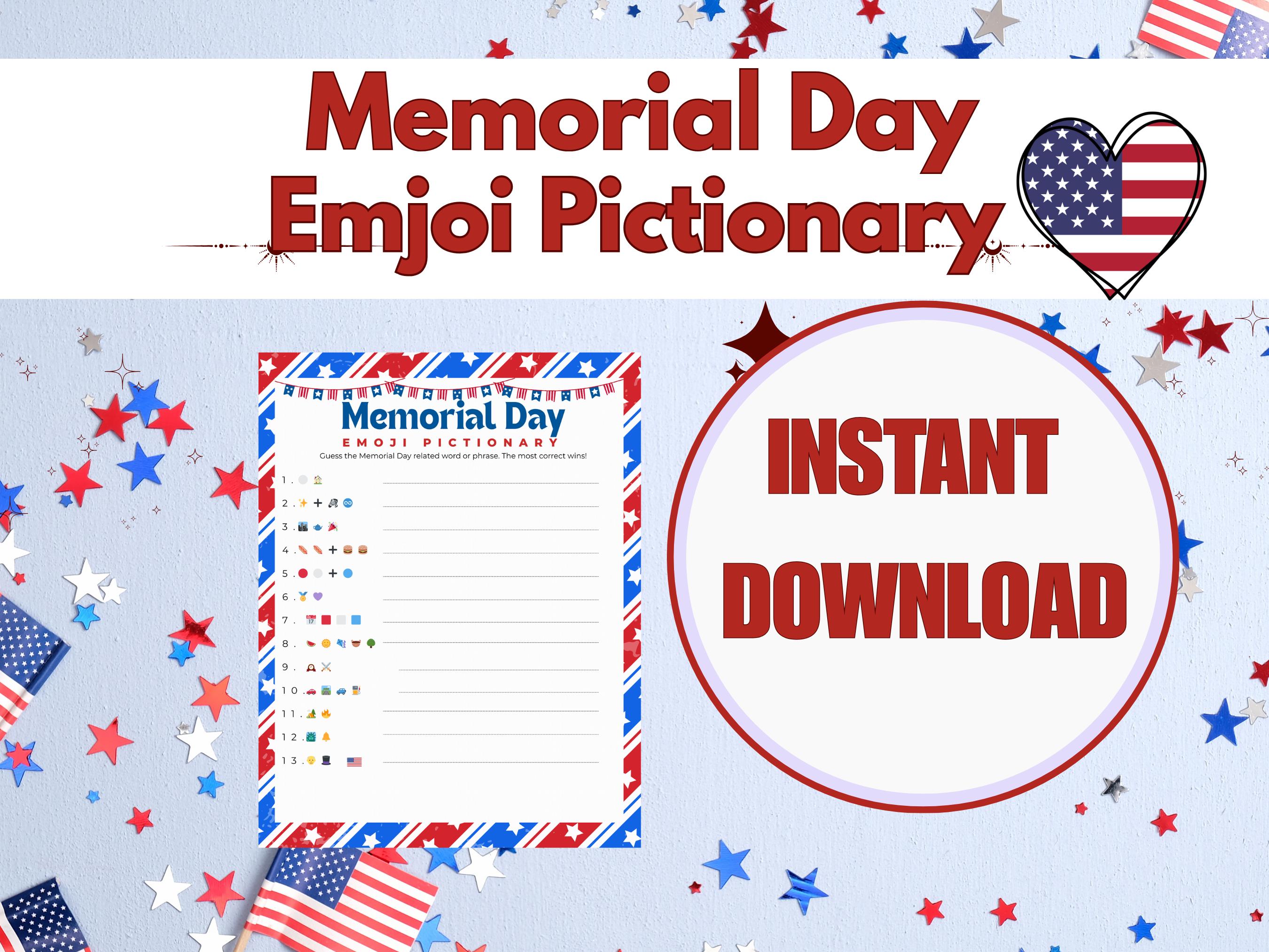 Memorial Day Emoji Pictionary Game - Fun Activity for Schools, Parties ...