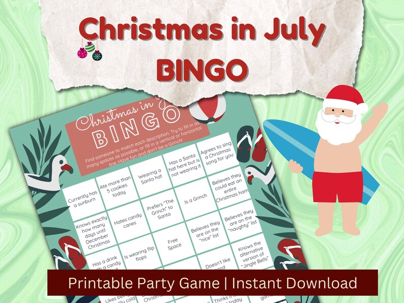 Christmas in July Bingo Game | Printable Summer Party Game | Instant ...