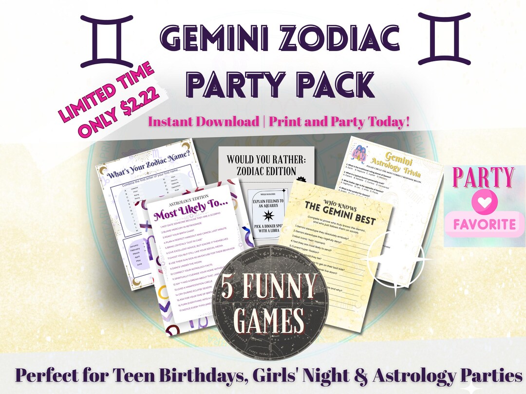 Gemini Birthday Party Games: Zodiac Trivia, Astrology Bundle (instant ...