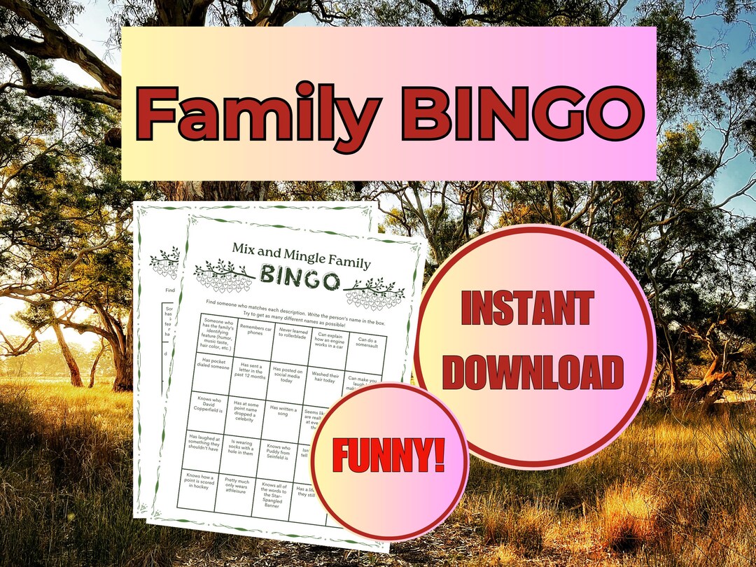 Funny Family Bingo Game - Instant Download for Reunions & Weddings - Etsy