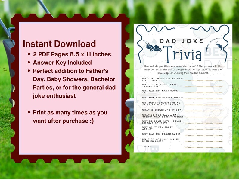 Funny Dad Joke Trivia Game | Instant Download for Father's Day, Baby ...