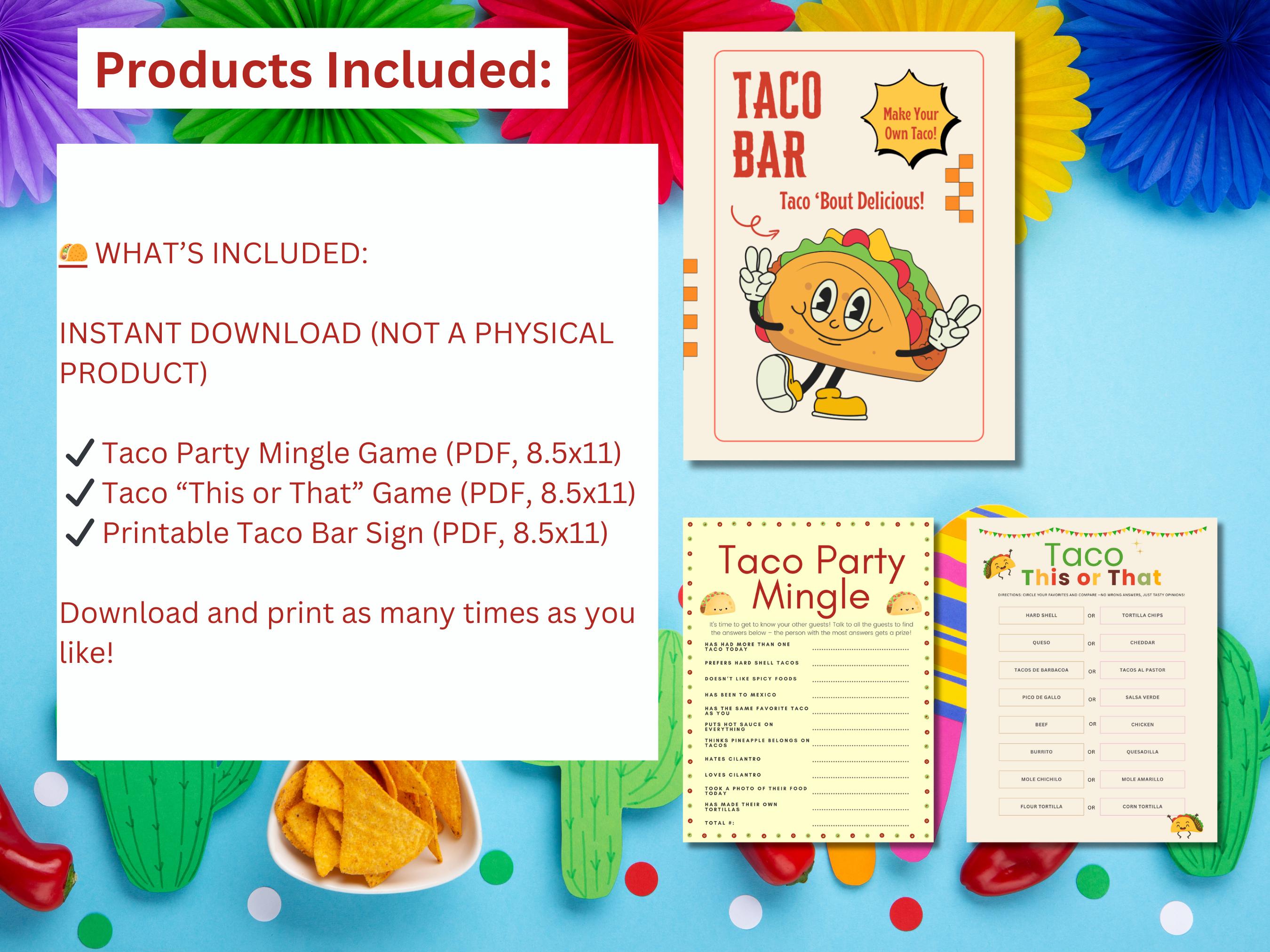 Taco Party Printable Bundle: Games & Sign (digital Download) - Etsy
