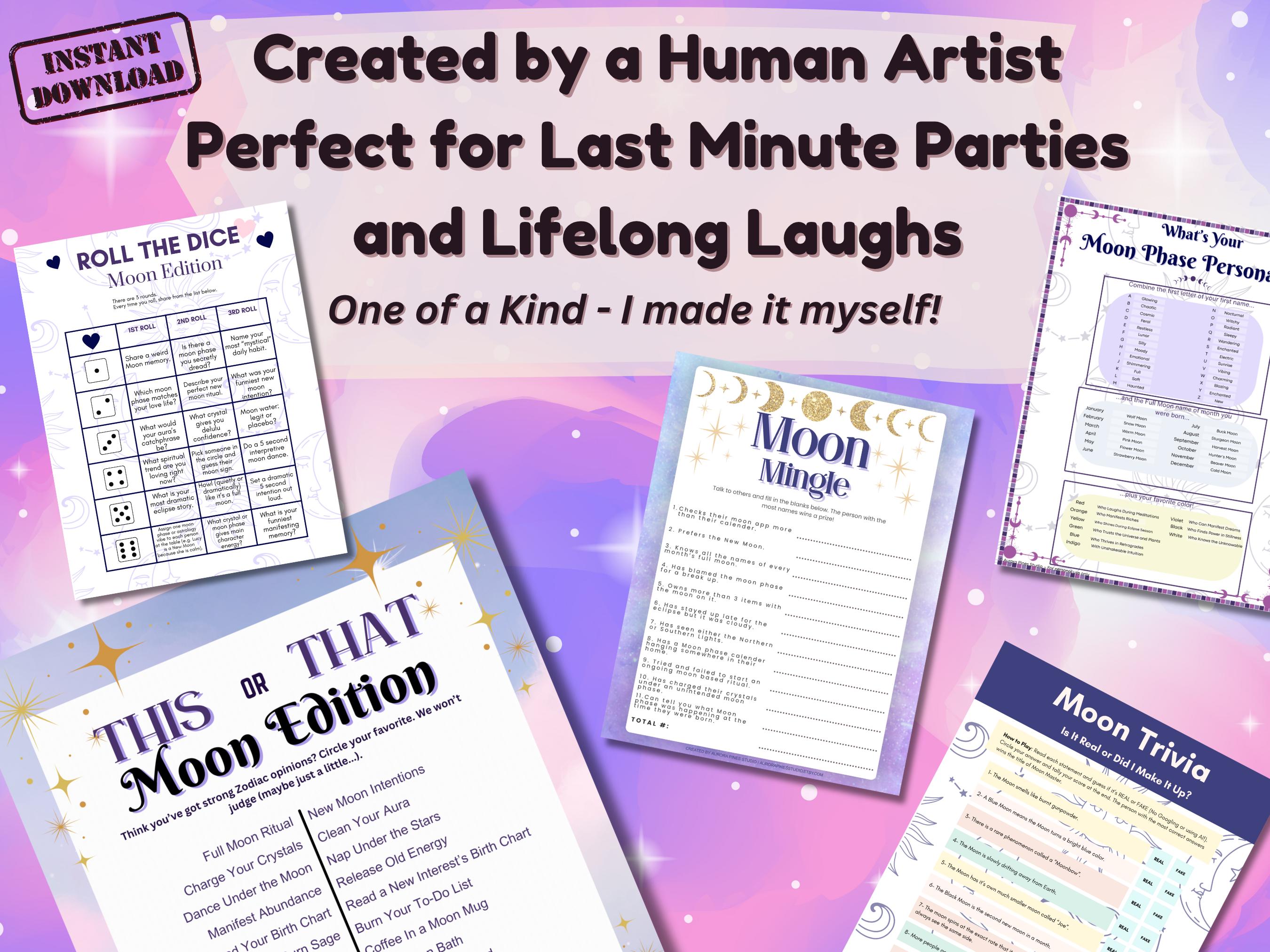 Full Moon Party Games Bundle: Printable Witchy Astrology Games (digital ...