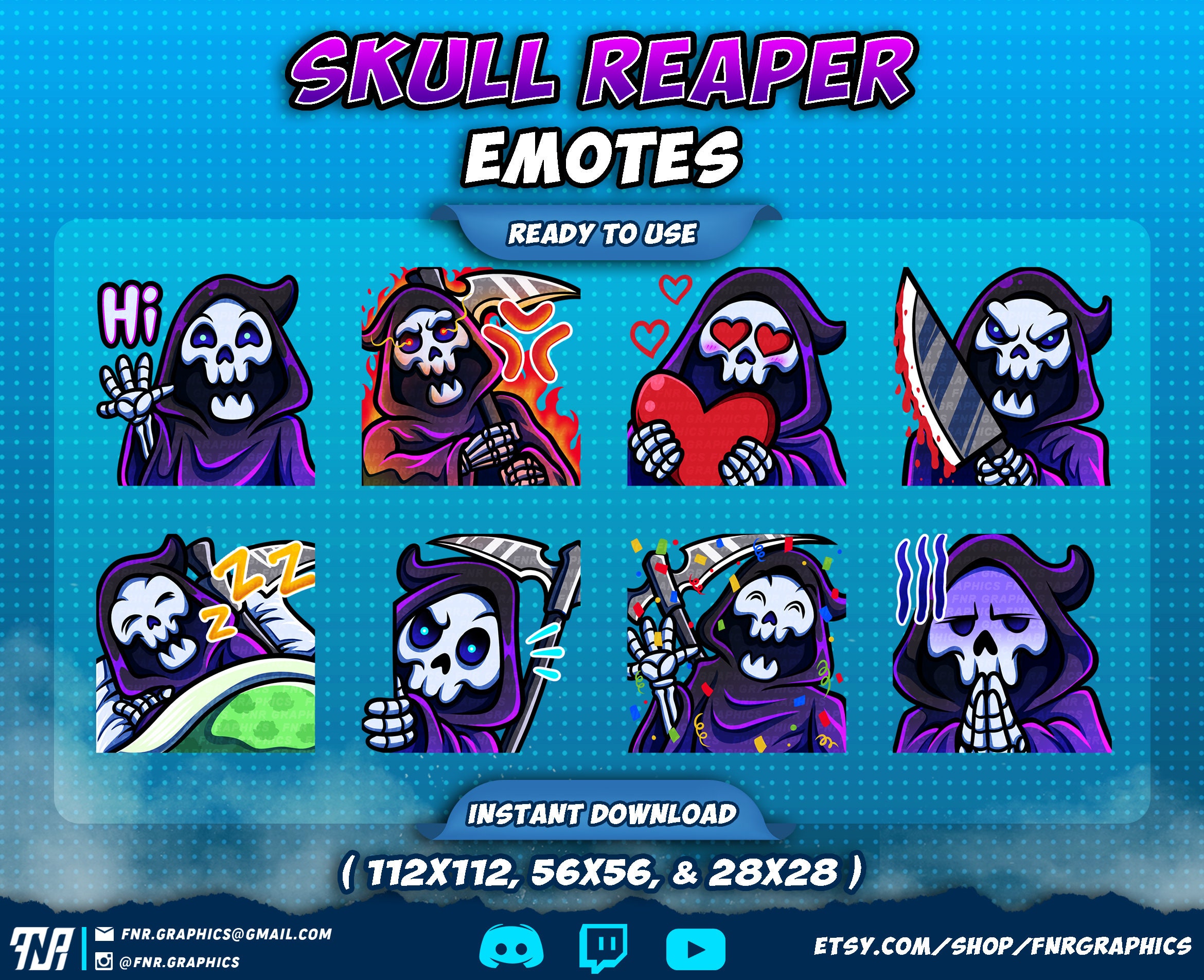 8 X Skull Reaper Twitch Emotes - Black Reaper Twitch Emotes - Etsy