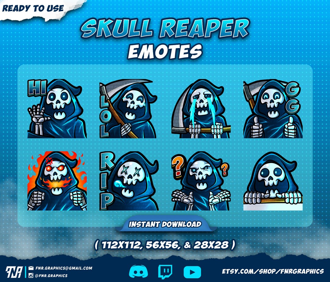 8 X Skull Reaper Twitch Emotes - Reaper Discord Twitch Emotes - Skull ...