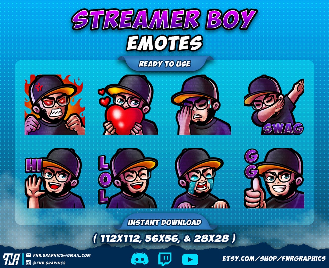 Beard Guy Twitch Emotes With Hat – Chibi Boy Streamer Emotes (digital ...