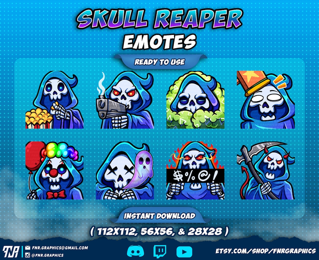 8 X Skull Reaper Twitch Emotes - Reaper Discord Twitch Emotes - Skull ...