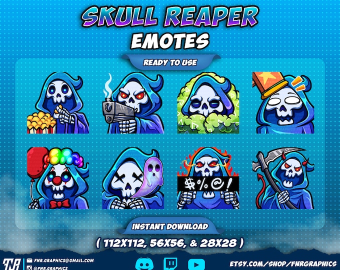8 X Skull Reaper Twitch Emotes - Reaper Discord Twitch Emotes - Skull ...