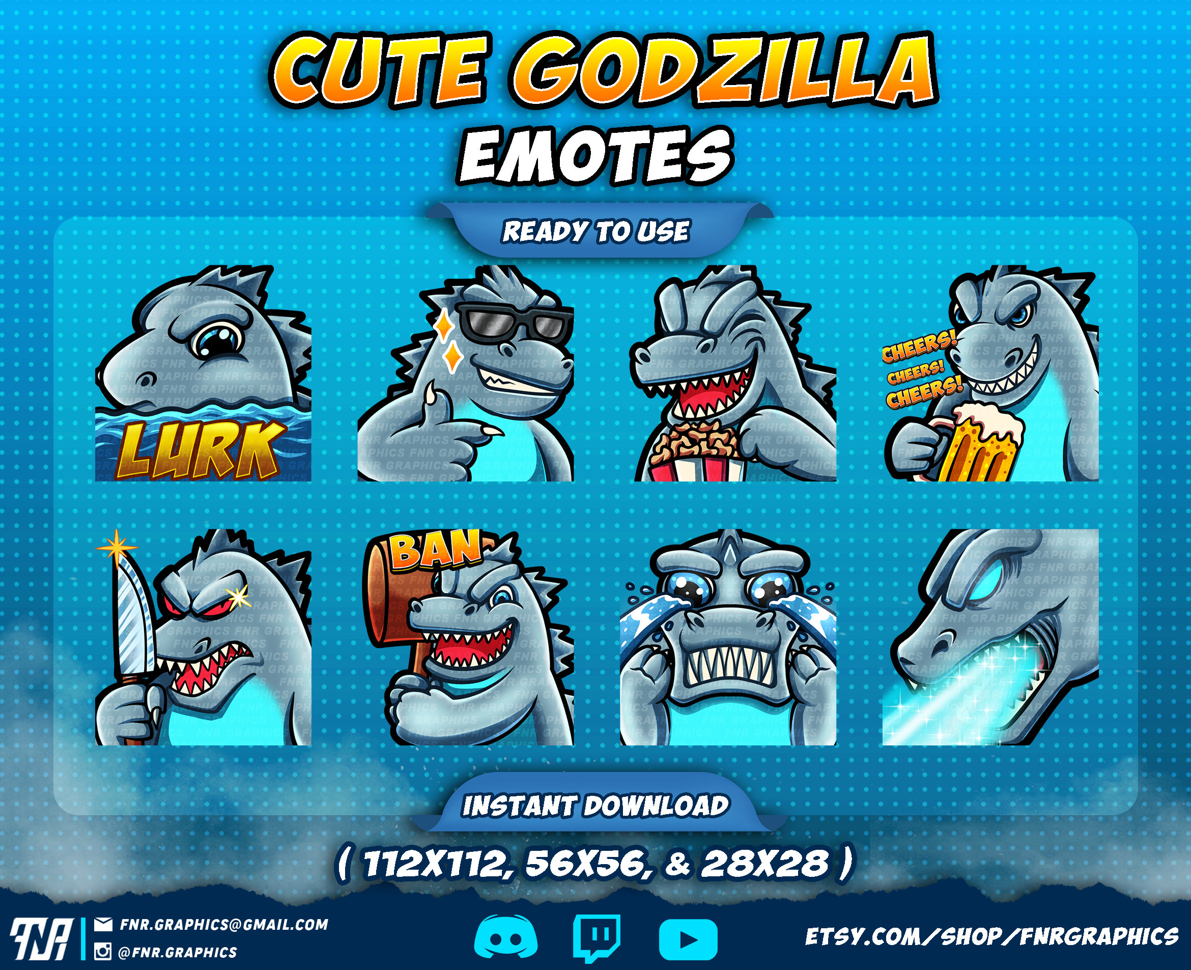 8 X Godzilla Twitch Emotes – Kaiju Chibi Discord Emotes - Kawaii Twitch ...