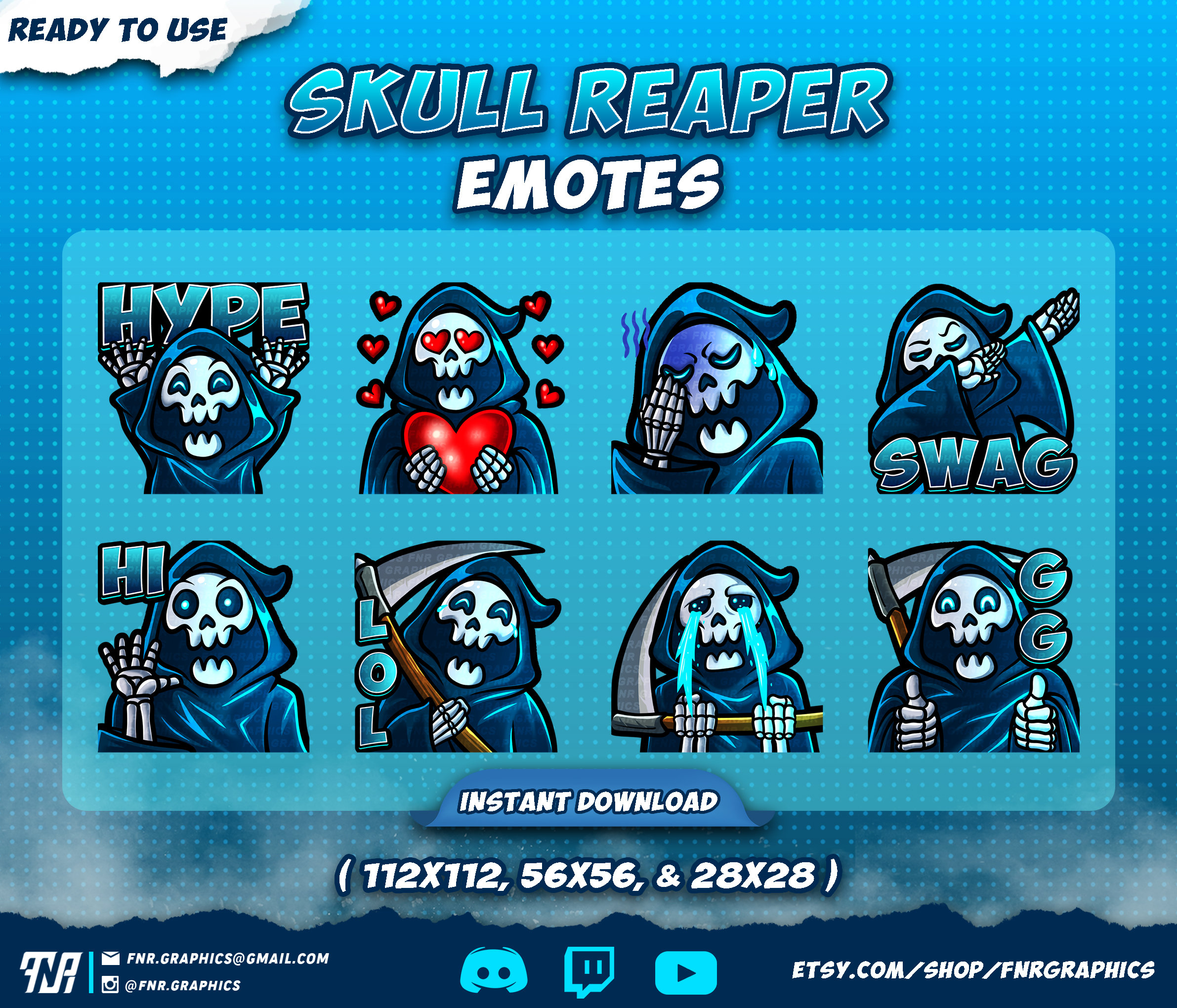 8 X Skull Reaper Twitch Emotes - Reaper Twitch Emotes - Skull Twitch ...