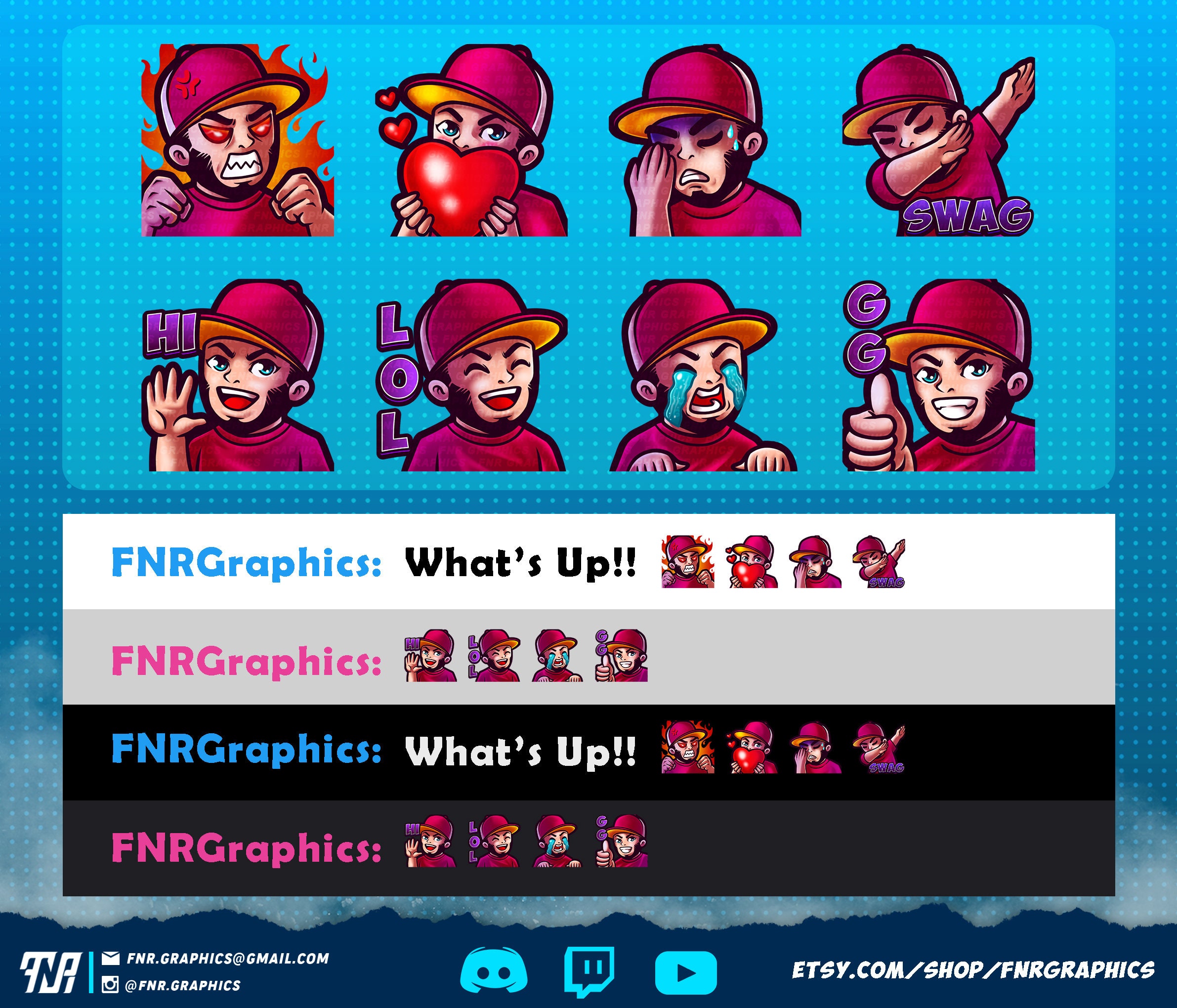 8 X Beard Guy With Hat Twitch Emotes – Chibi Boy Discord Twitch Emotes ...