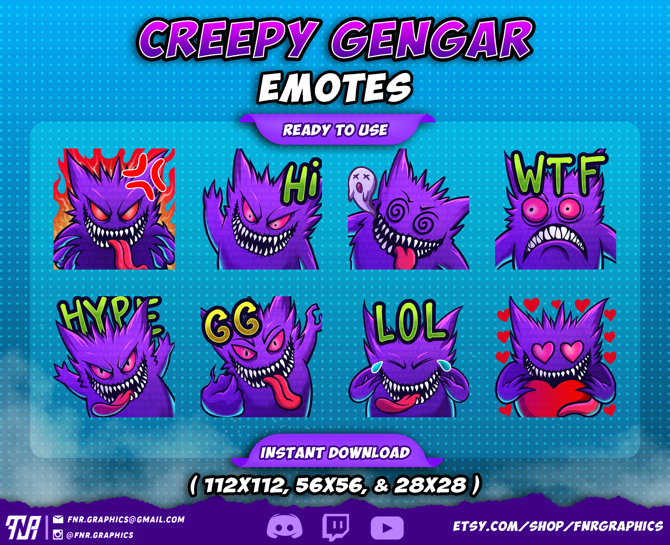8 X Gengar Twitch Emotes – Pokemon Twitch Emotes – Gengar Discord ...