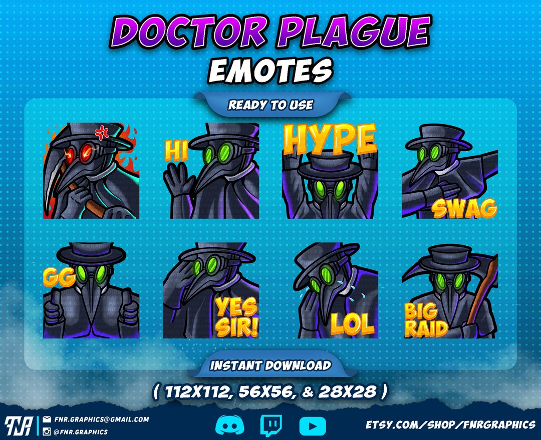 Plague Doctor Twitch Emotes - Angry, Hi, Hype + More (digital Download ...