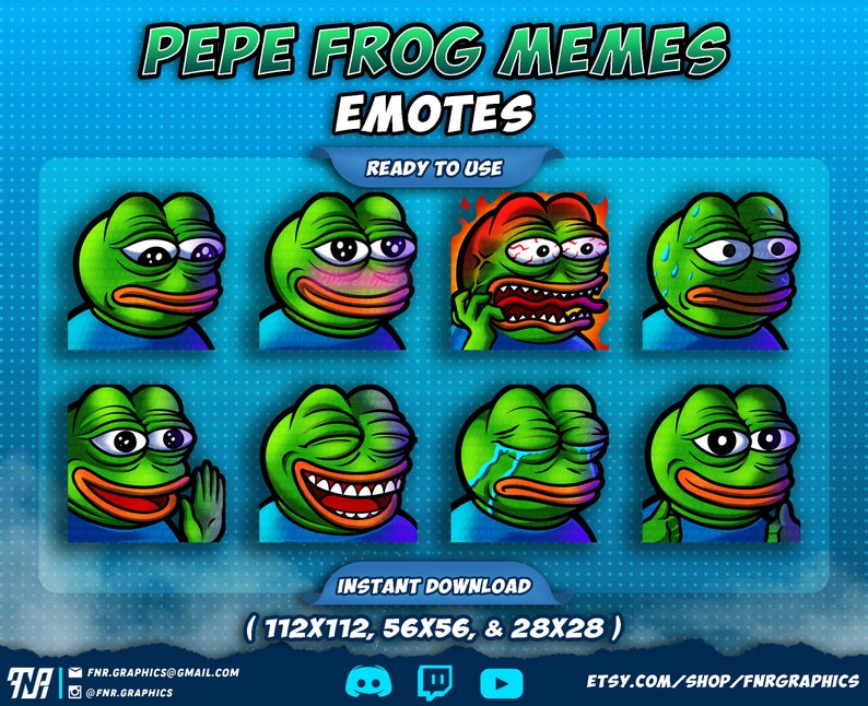 8 X Pepe the Frog Meme Twitch Emotes - Monkaw Pepe Meme Discord Emotes ...