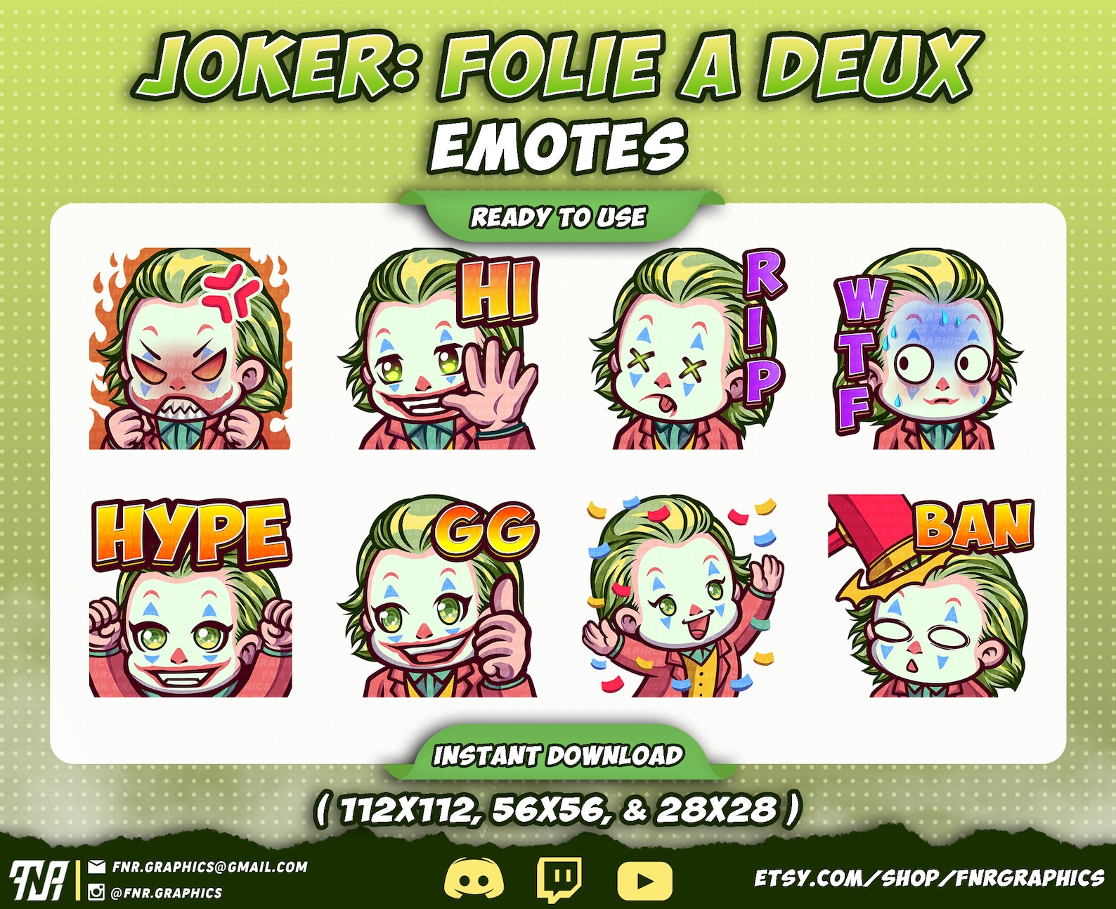 8 X Joker Folie à Deux Twitch Emotes - Clown Discord Twitch Emotes ...