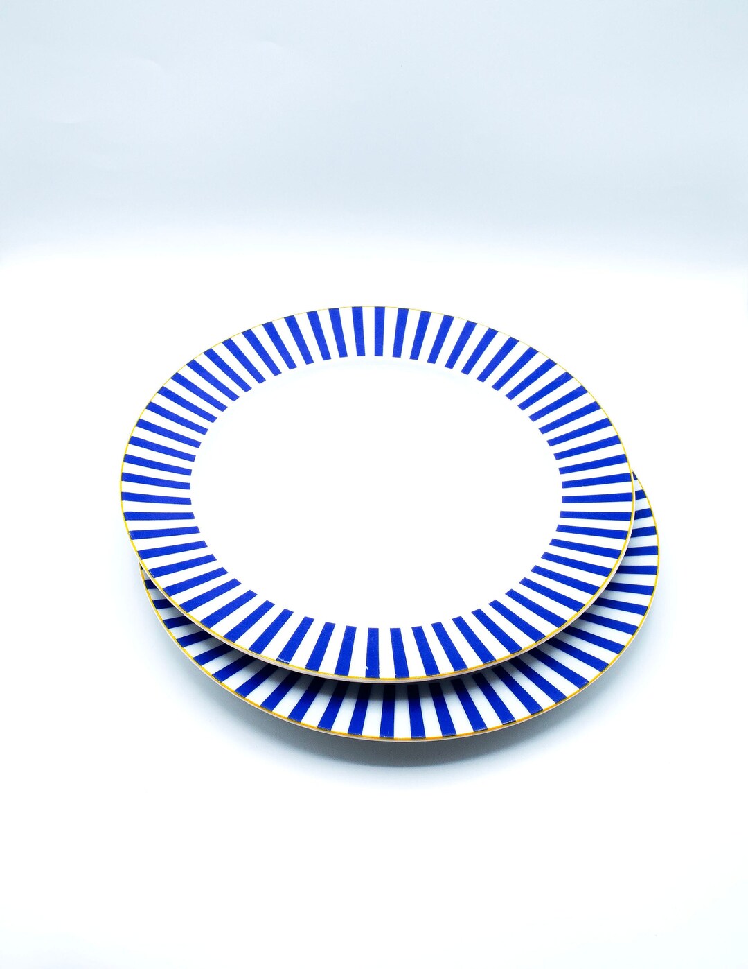 Vintage White and Blue Striped Plates - Etsy