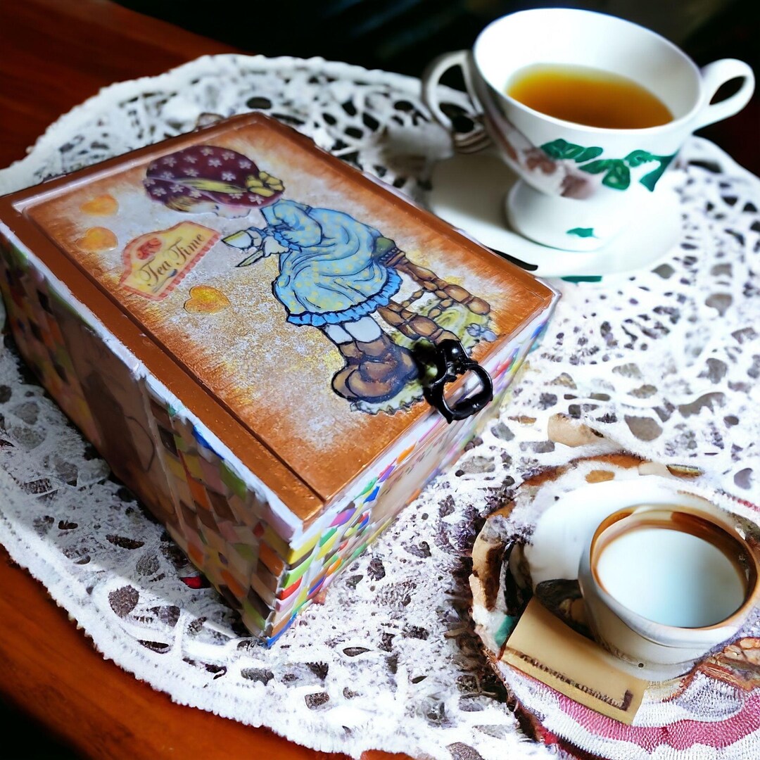 TEA BOX Small Tea Bag Storage Box Decorated in a Faux Mosaic - Etsy