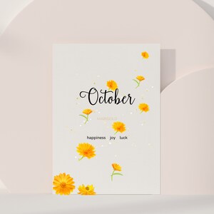 October Birth Flower Card Printable Marigold Greeting Card - Etsy