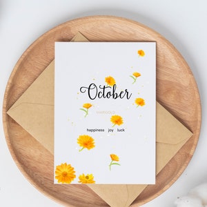 October Birth Flower Card Printable Marigold Greeting Card - Etsy