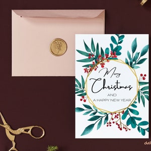 Merry Christmas Cards PRINTABLE Holly Merry Christmas and A - Etsy
