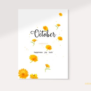 October Birth Flower Card Printable Marigold Greeting Card - Etsy