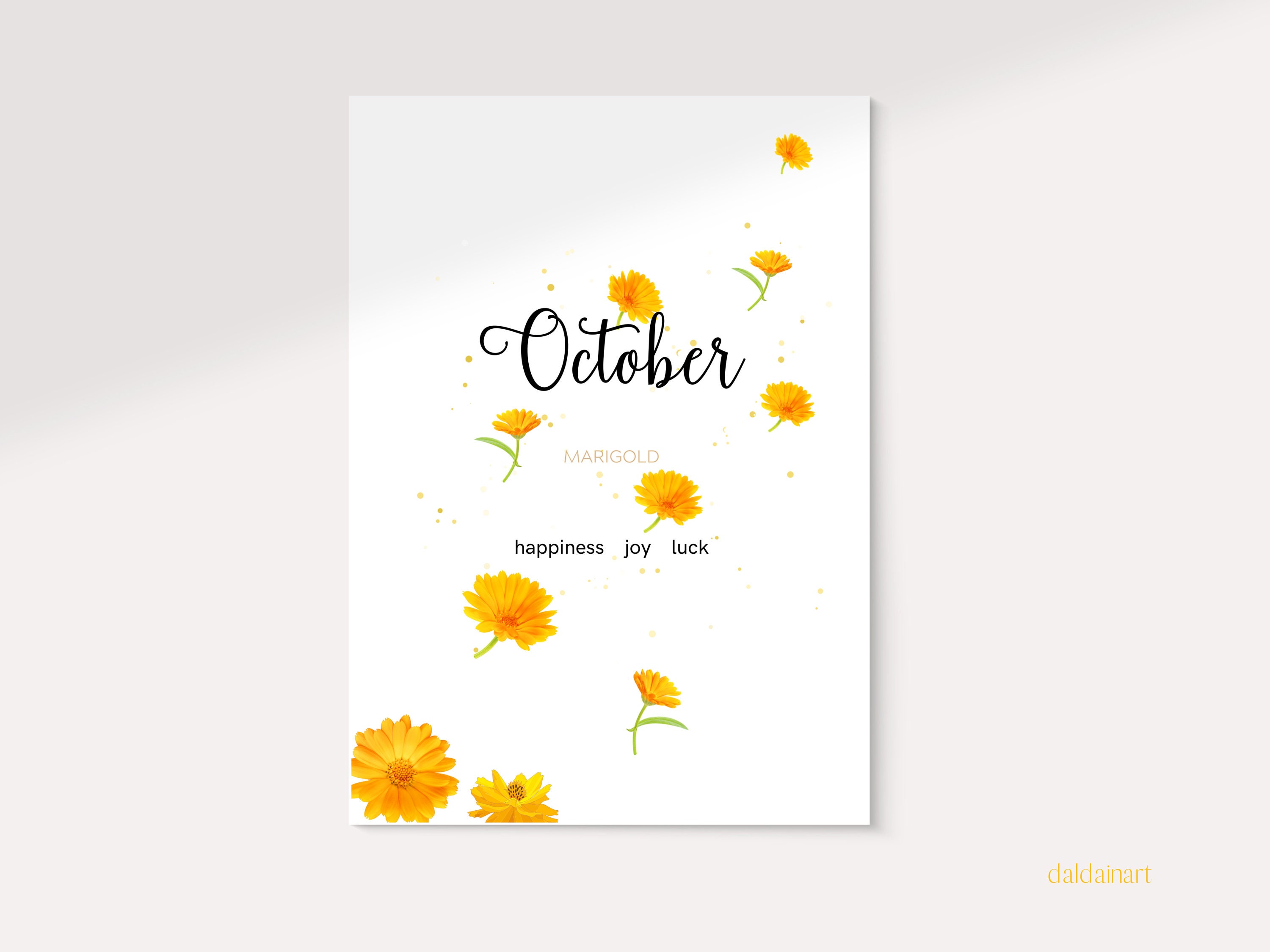 October Birth Flower Card Printable Marigold Greeting Card - Etsy