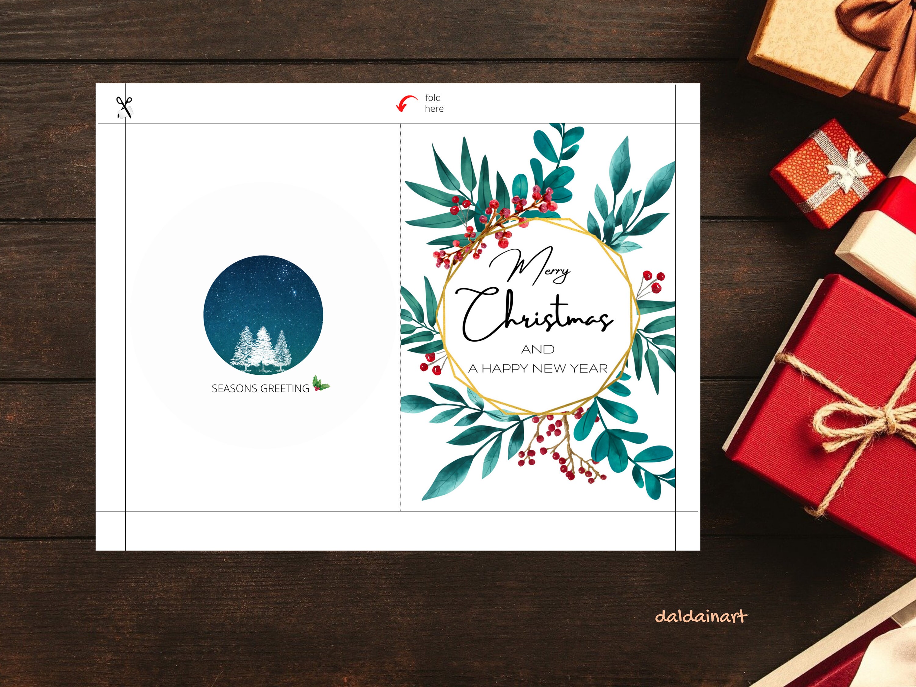 Merry Christmas Cards PRINTABLE Holly Merry Christmas and A - Etsy