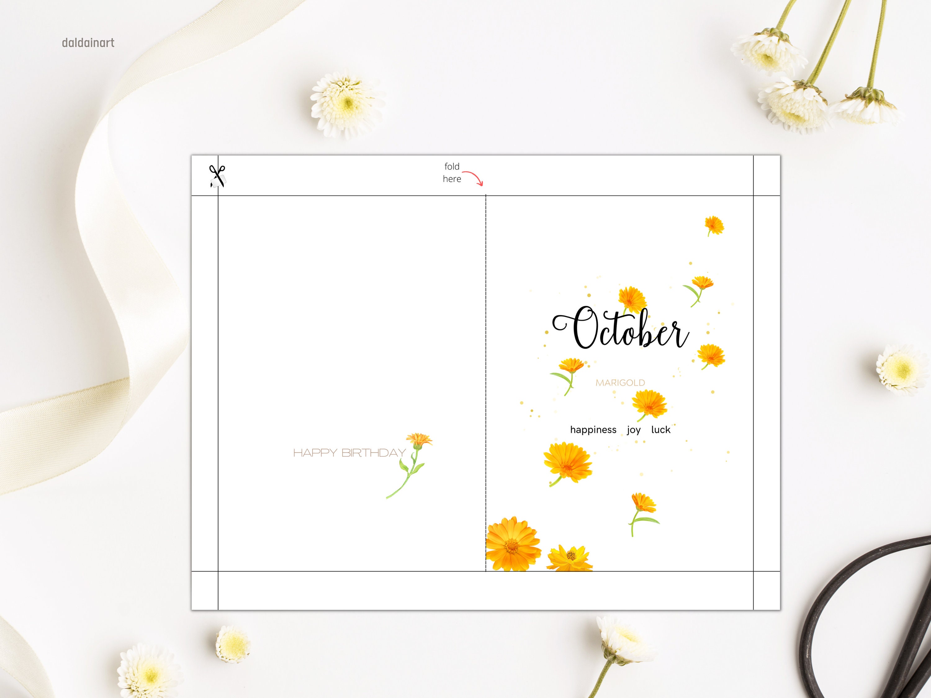 October Birth Flower Card Printable Marigold Greeting Card - Etsy