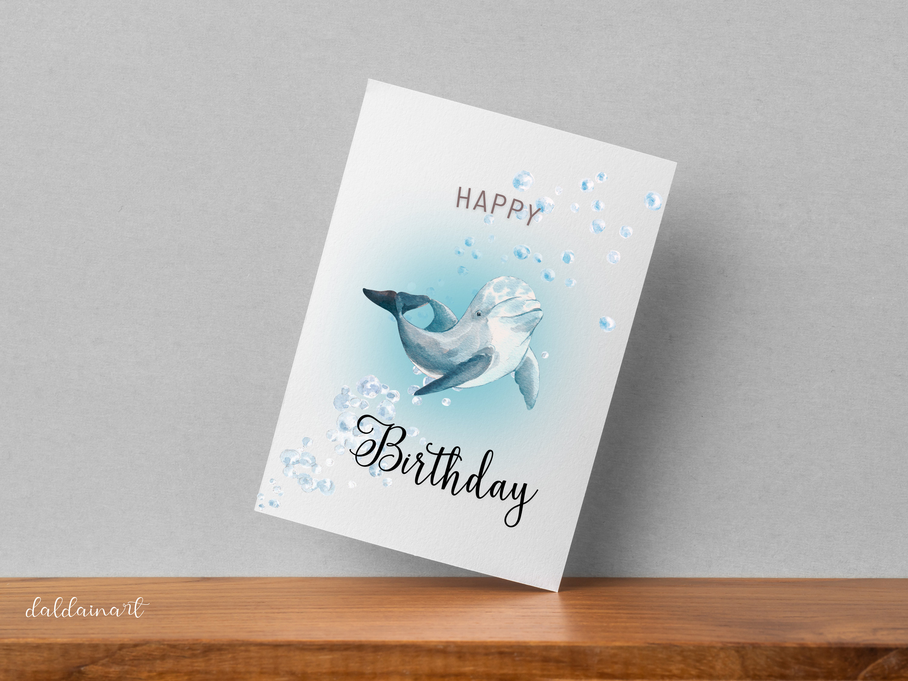 Dolphin Birthday Card Printable, Happy Birthday, Blank Inside, Lovely ...
