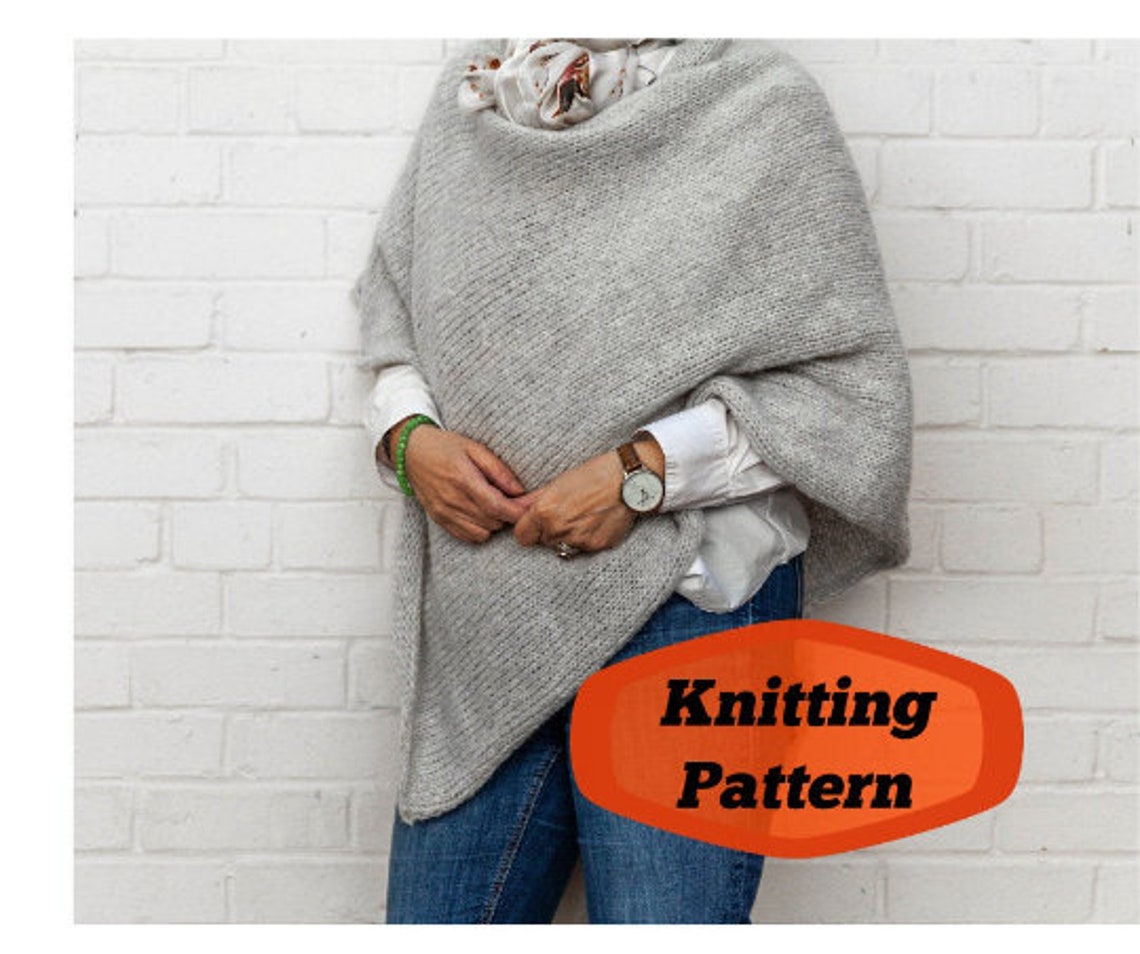 Poncho Knitting Pattern for Beginner . Knitting Tutorial for | Etsy