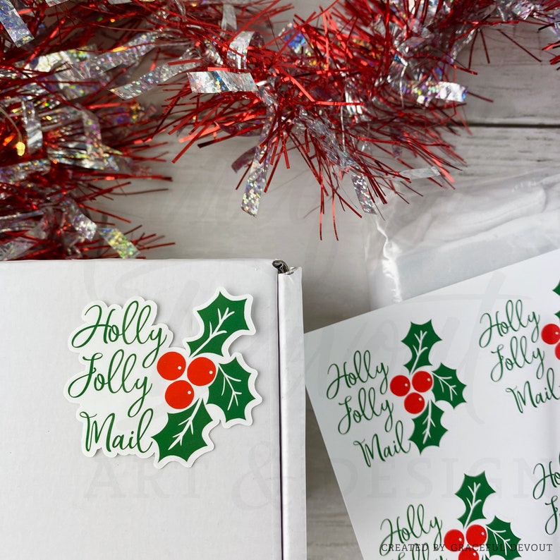 Holly Jolly Mail 2 inches Sticker GD25 Christmas Sticker, Gift Wrap ...