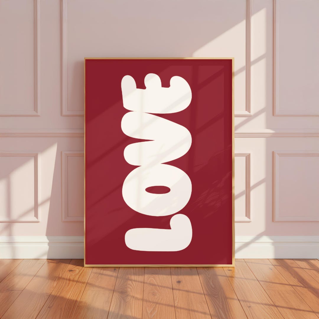 LOVE Red Print – Puffy Letter Wall Art, Bold Valentine Decor, Modern ...