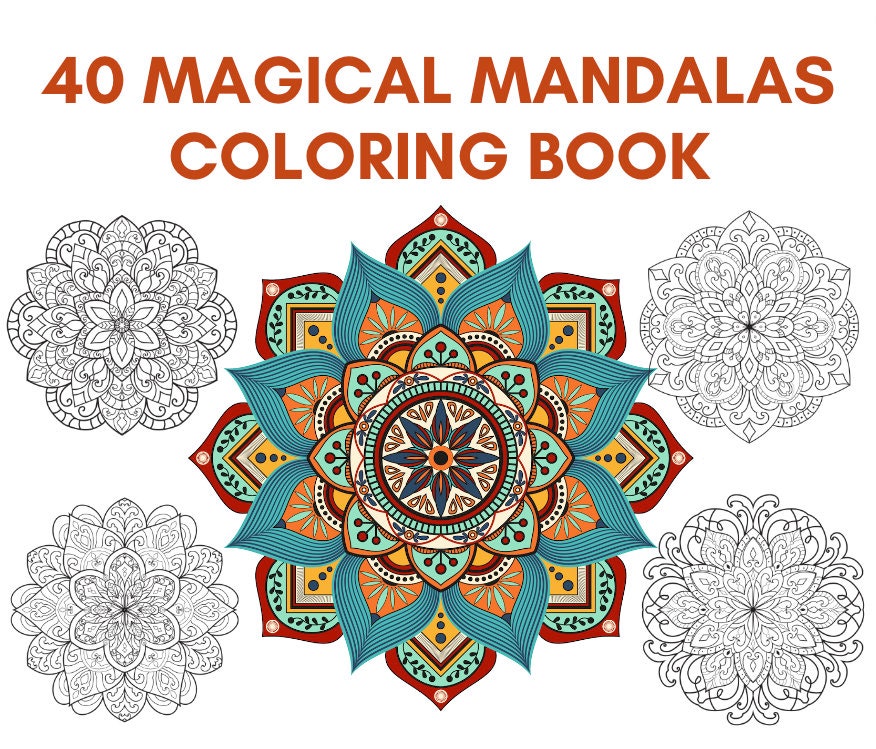 40 Page Magical Mandalas Printable Digital Coloring Book - PDF - Etsy