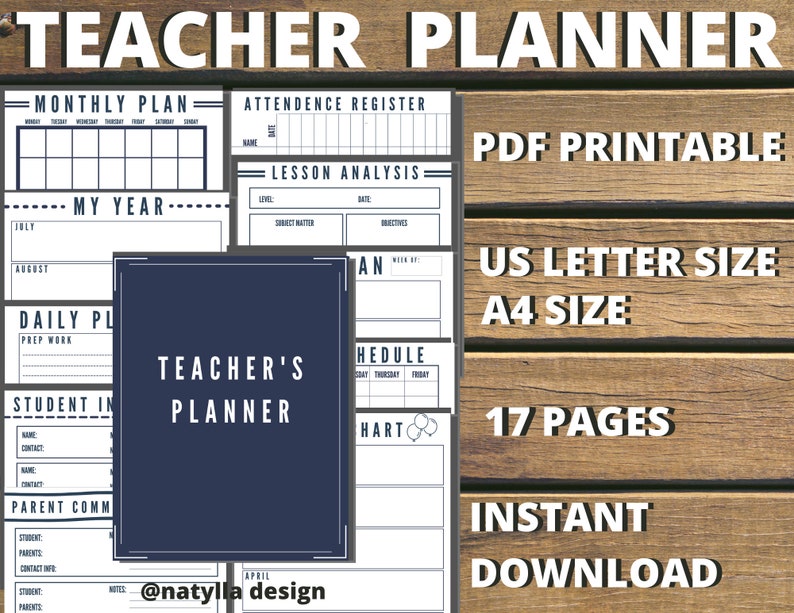 Teacher Planner PDF Planner Printable Printable Planner Undated ...